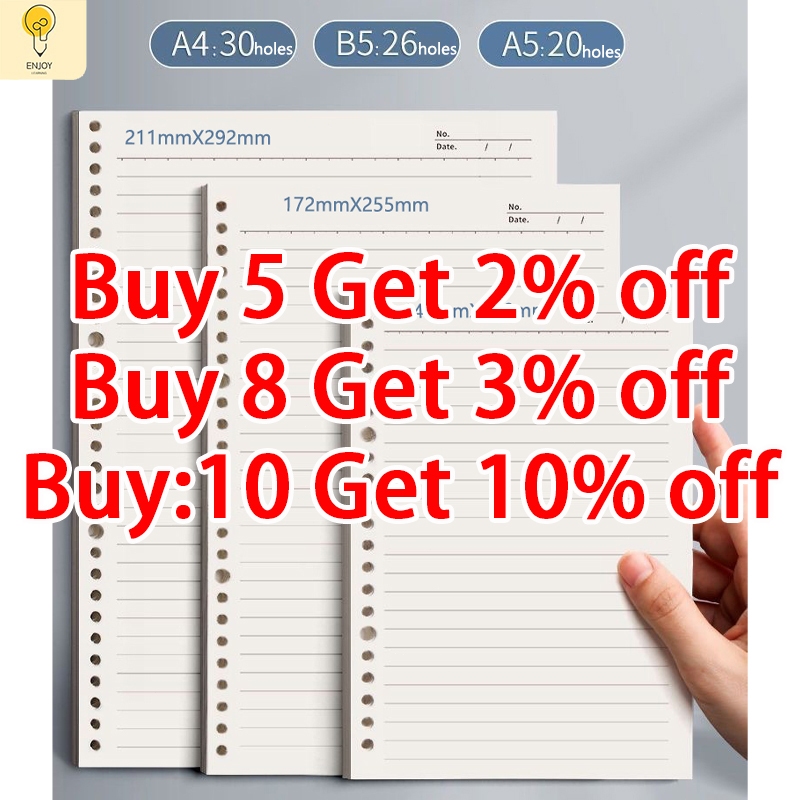 Binder Refill A5/B5/A4 Refill Pages Loose Leaf Binder Notebook Refill 60 Sheets W55 | Shopee ...