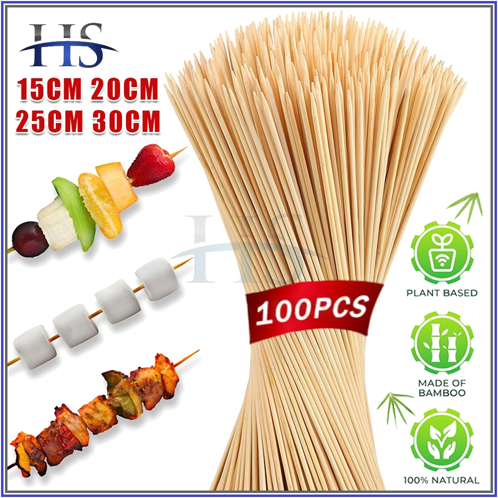 100pcs/Bag Bamboo Sticks Sturdy Disposable Barbecue Fruit Wood Sticks ...