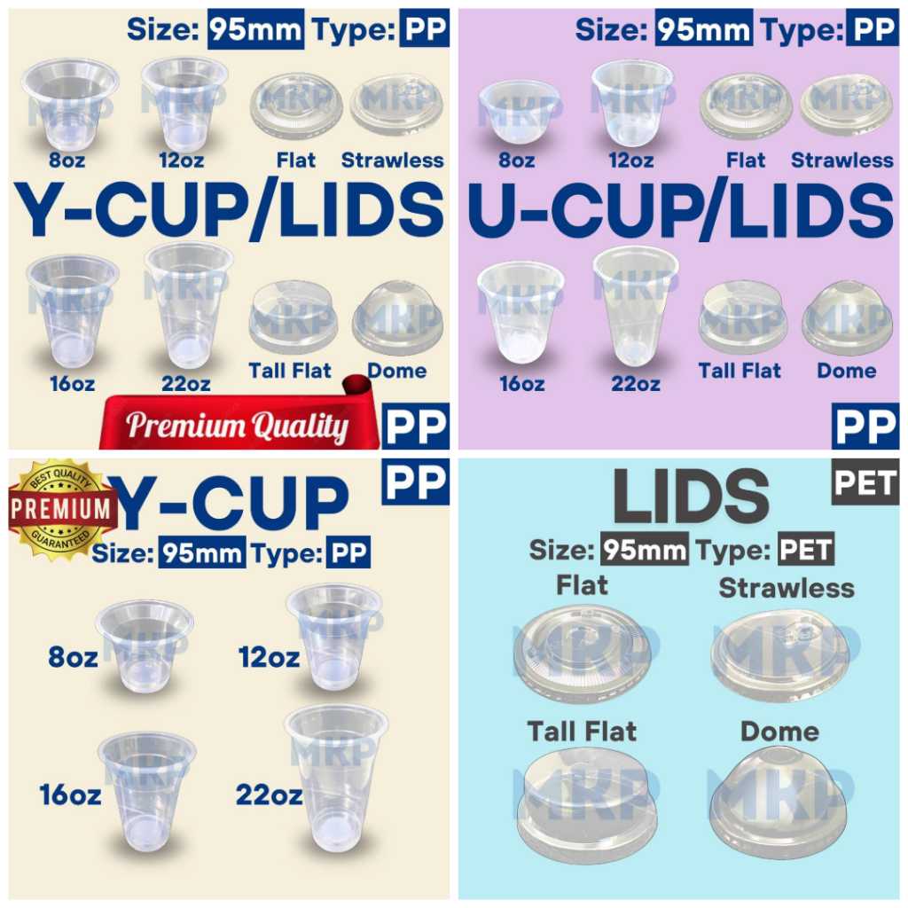 【100pcs】 (8 12 16 22oz) 95mm (Y Cup)(U CUP)(FLAT/DOME/STRAWLESS/TALL ...