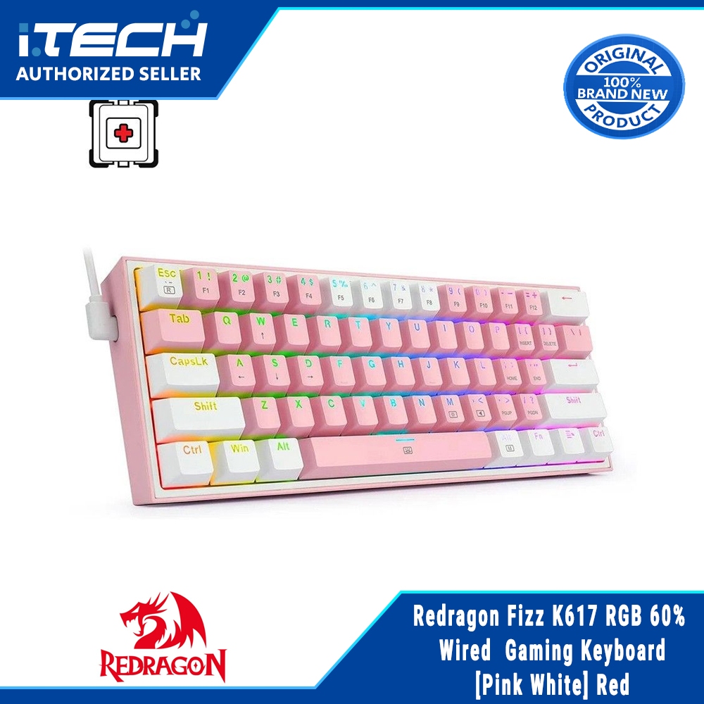 Redragon Fizz K617 RGB 60% Wired Gaming Keyboard [Pink White] Red ...