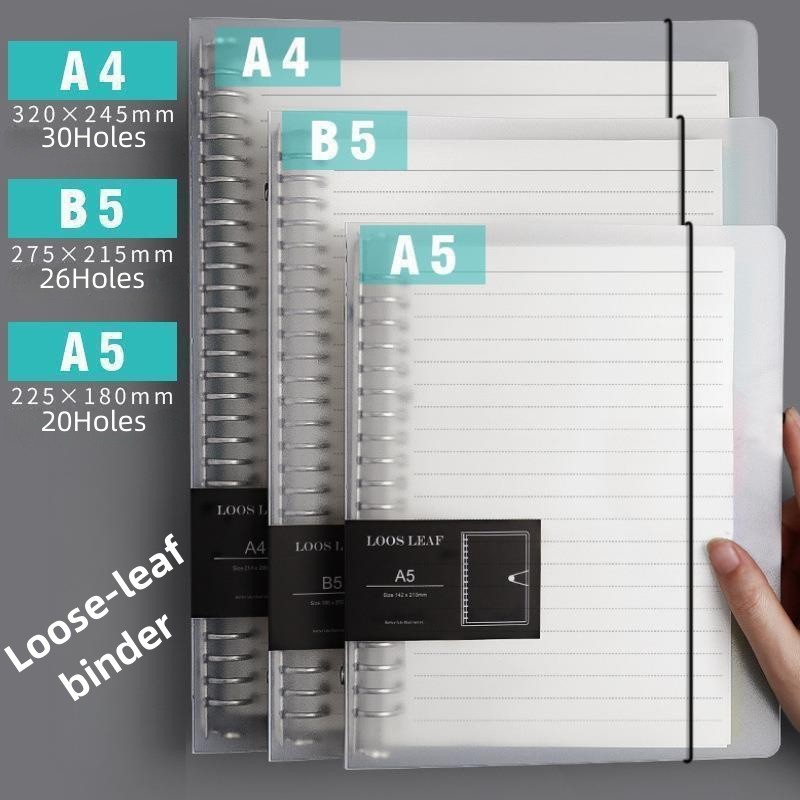 A5/B5 PP Frosted Cover Binder Spiral Metal Refilled Loose Leaf Notebook Waterproof Cover ...