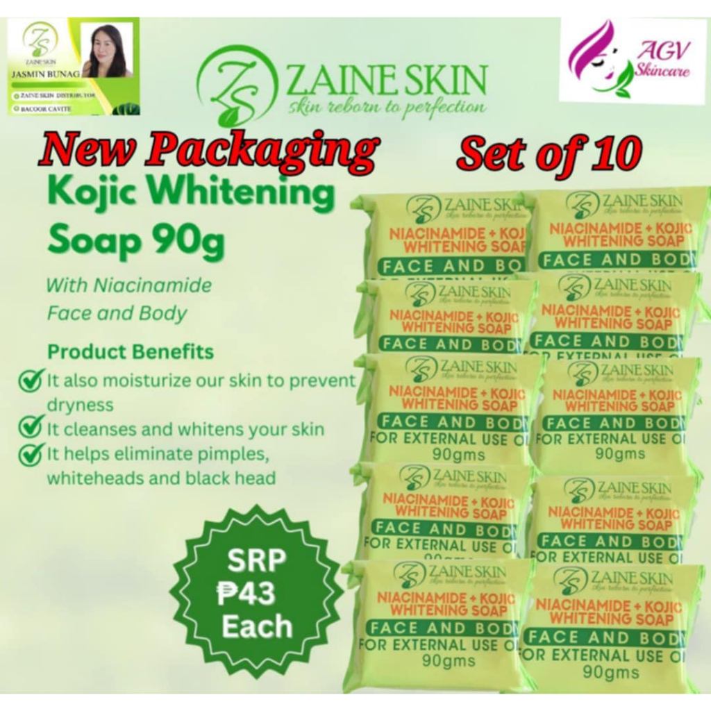 (SET OF 10-NEW PACKAGING) ZAINE SKIN KOJIC WHITENING SOAP 10 X 90g ...