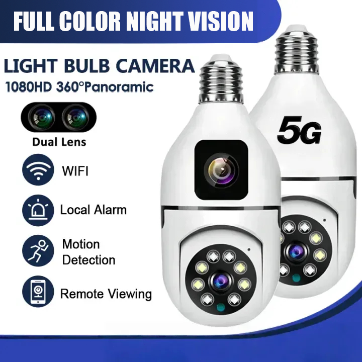V380 Light Bulb CCTV Camera 360 Panoramic 1080P WiFi IP Cam with Night ...