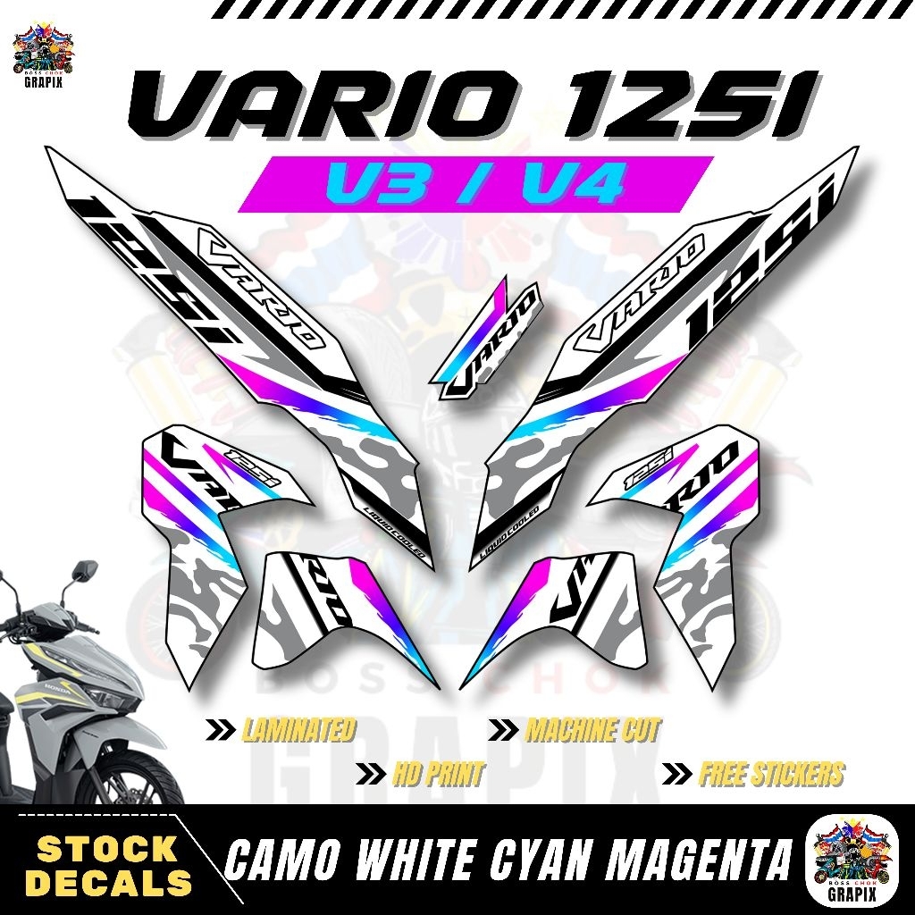 V3 / V4 Click Vario 125i Stock Decals Sticker Camo Series - With ...