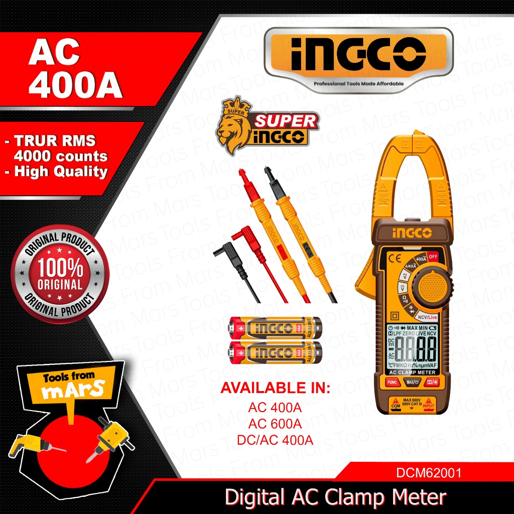 Ingco AC, AC/DC Digital Clamp Meter DCM62001, DCM62002, DCM66001 ...