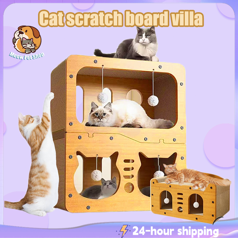 2 in1 Double Cat Scratch Board House Wooden Extra Large Cat Villa W ...