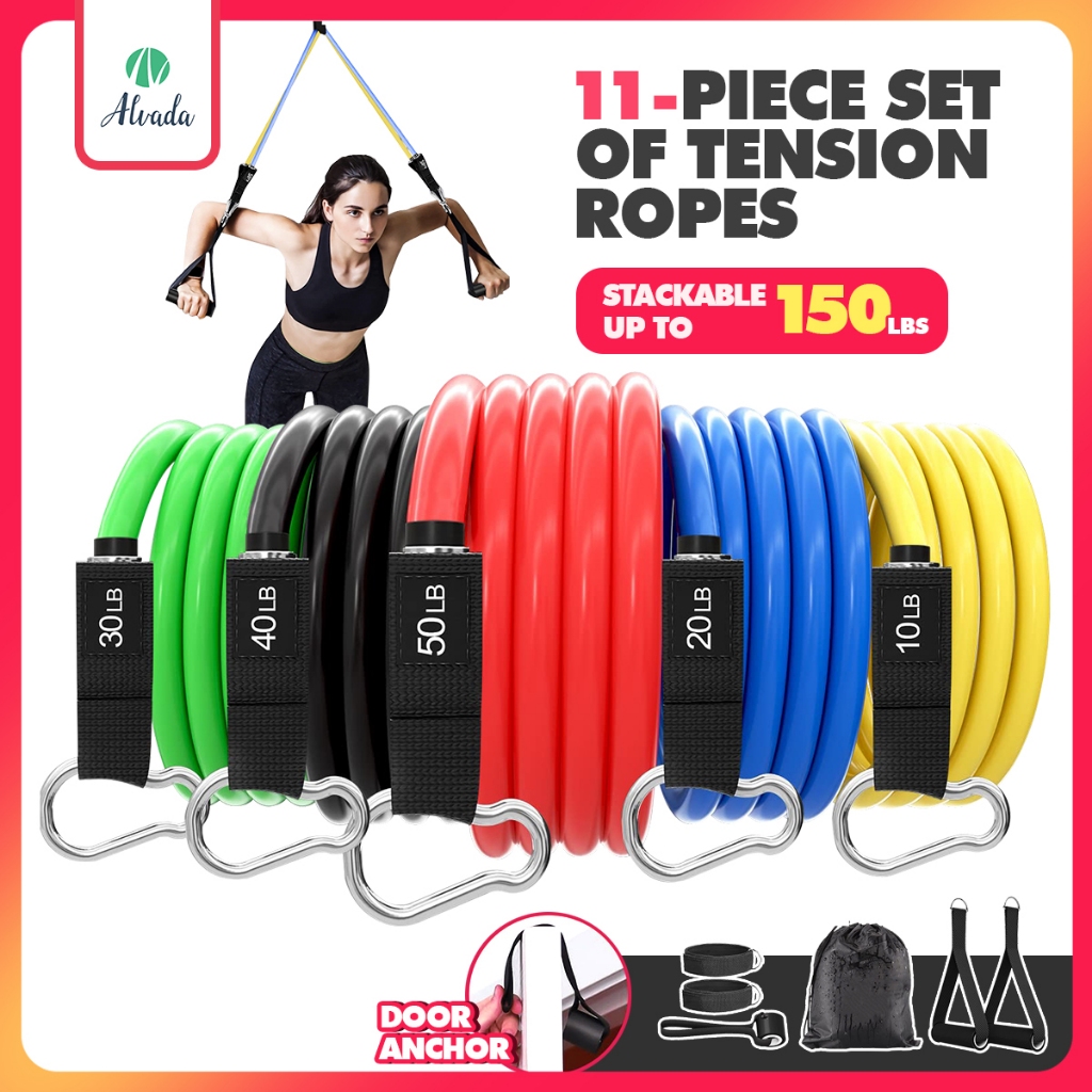 100LB Resistance Bands 11-Pack Exercise Tension Ropes for Full Body ...