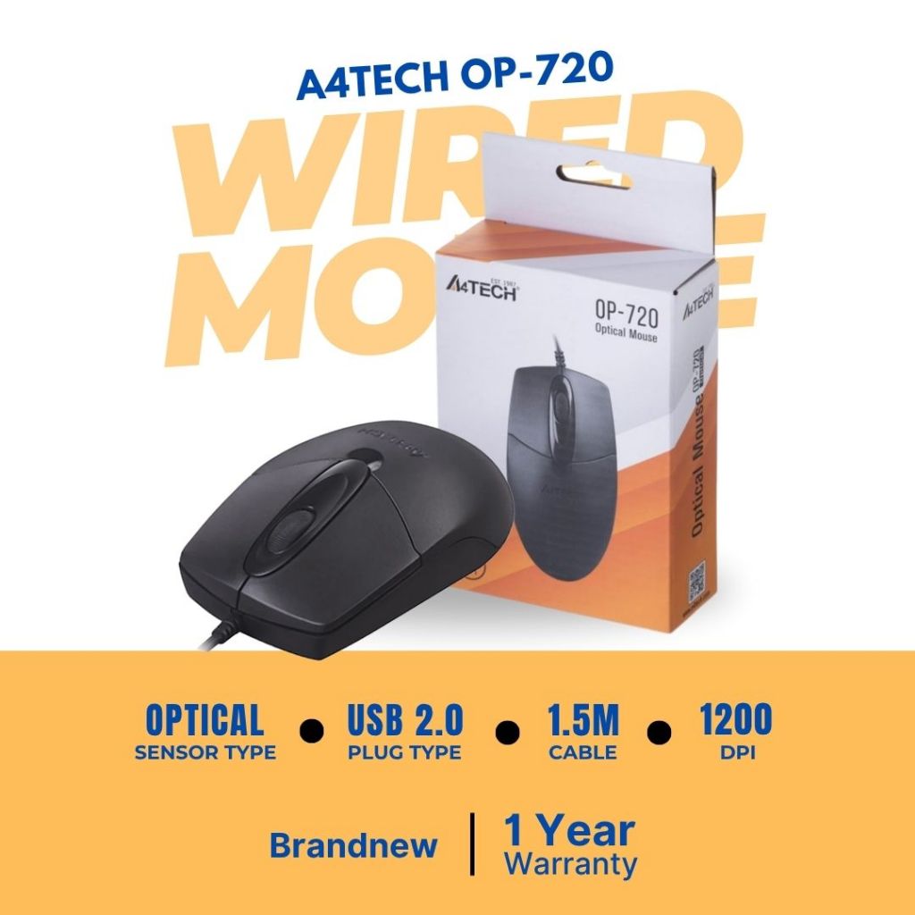A4Tech USB Wired Optical Mouse - 1200 DPI / 150cm cable length / 4-Way ...