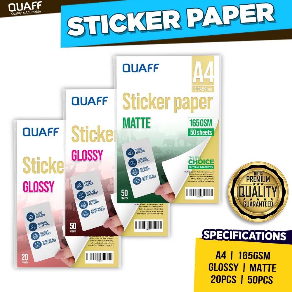 Quaff Photo Inkjet Sticker Paper 165gsm (Matte-50sheets | Glossy-50 ...