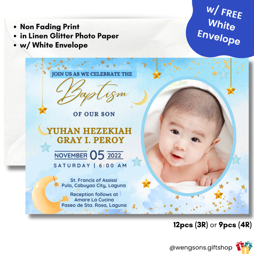 Baptismal Invitation Card / Boy Christening Invitation Card 9 or 12 pcs ...