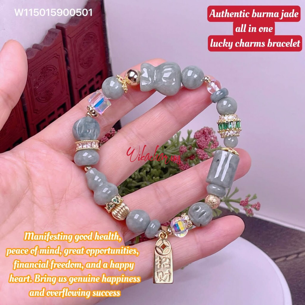 (wikacharms) authentic burma jade with 10k gold all in one lucky charms ...
