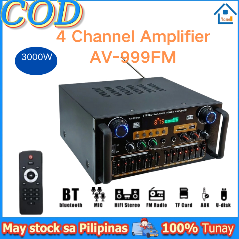 AV-999FM 220V 3000W Home Stereo Audio Amplifier Bluetooth 4CH EQ ...