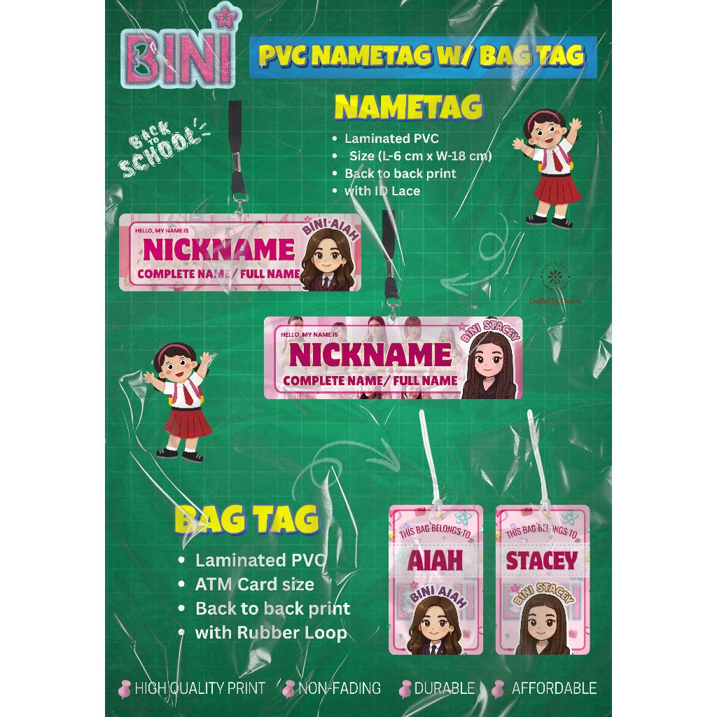 BINI DESIGN LAMINATED PVC NAME TAG AND BAG TAG BUNDLE/ NAME PLATE FOR ...