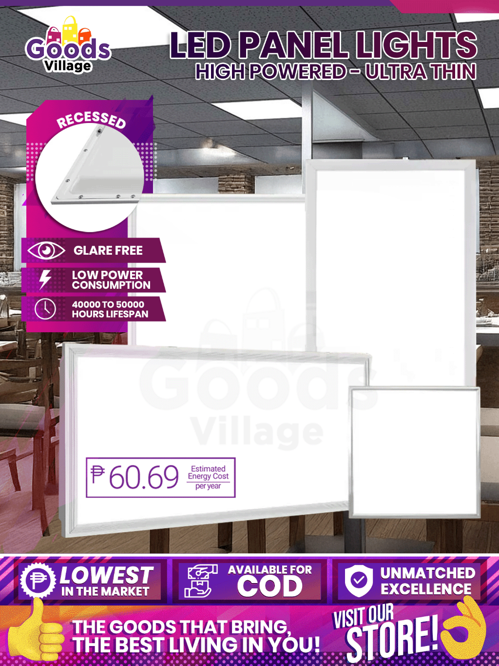 GOODS V LED Panel Light Embedded Office Kitchen Panel Light for Ceiling ...