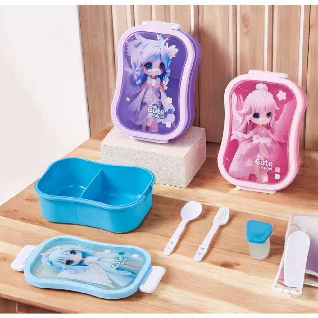 ANIME CHARACTER LUNCH BOX FOR KIDS WITH SPOON AND FORK (CERAMIC PLASTIC ...