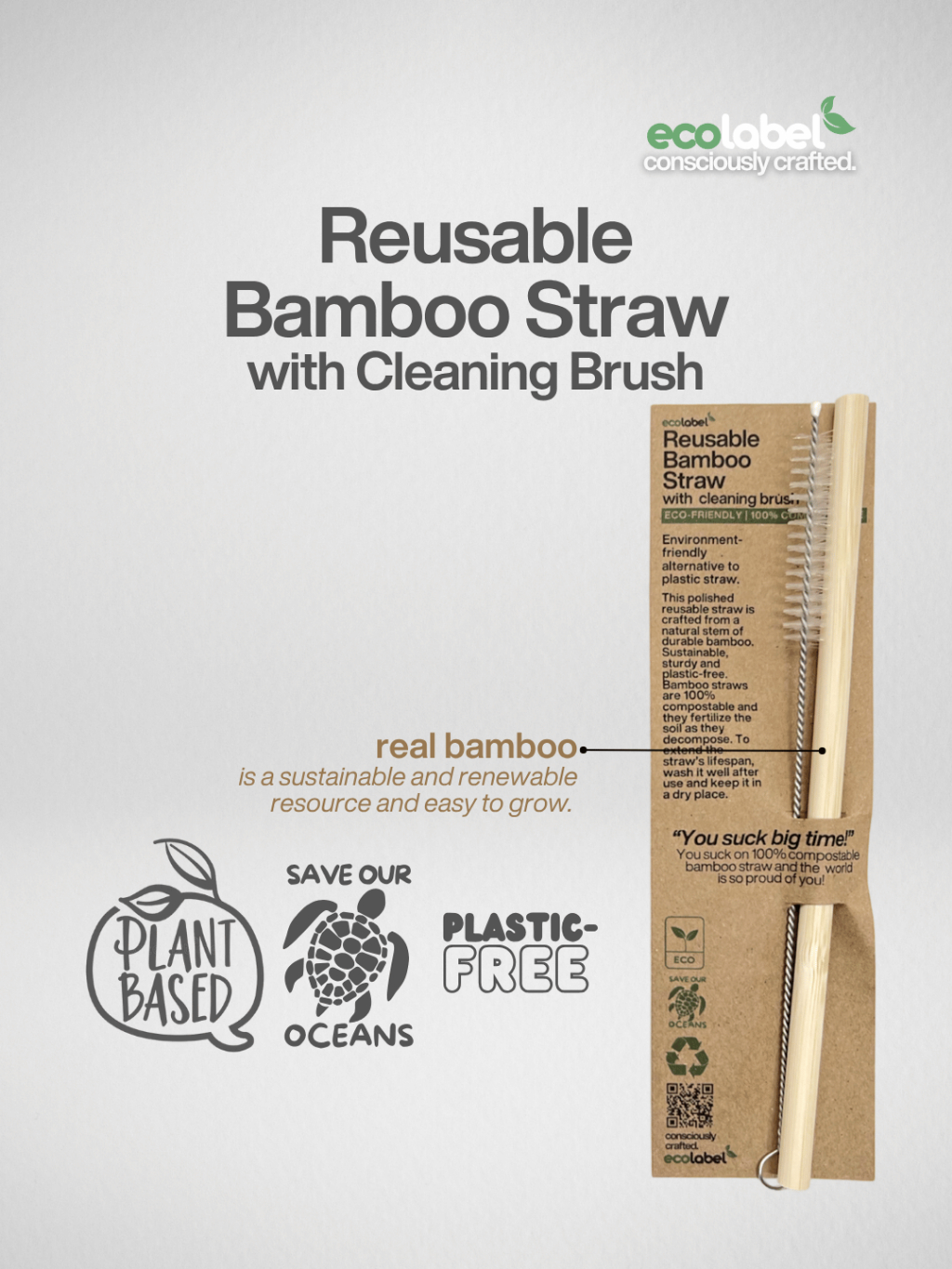 Eco-Friendly Reusable Bamboo Straw with Cleaning Brush 100% ...