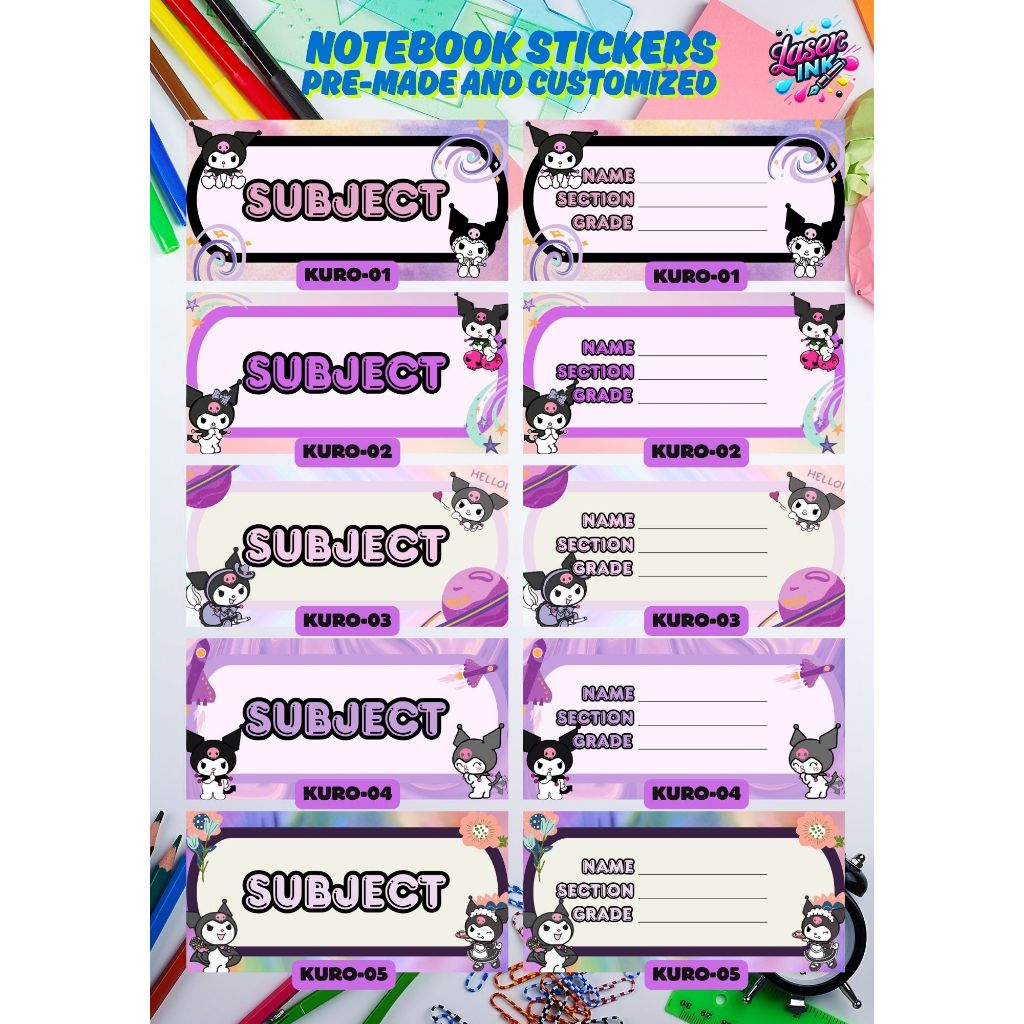 Kuromi Notebook Sticker Name Sticker Subject Sticker Customize Sticker ...