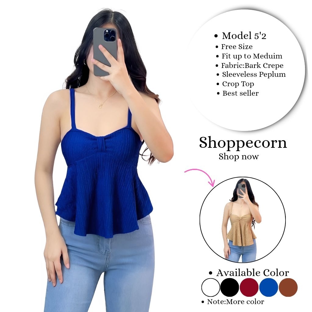 Shoppecorn | Mhalia Peplum Sleeveless Bark Crepe Crop Top for Women ...