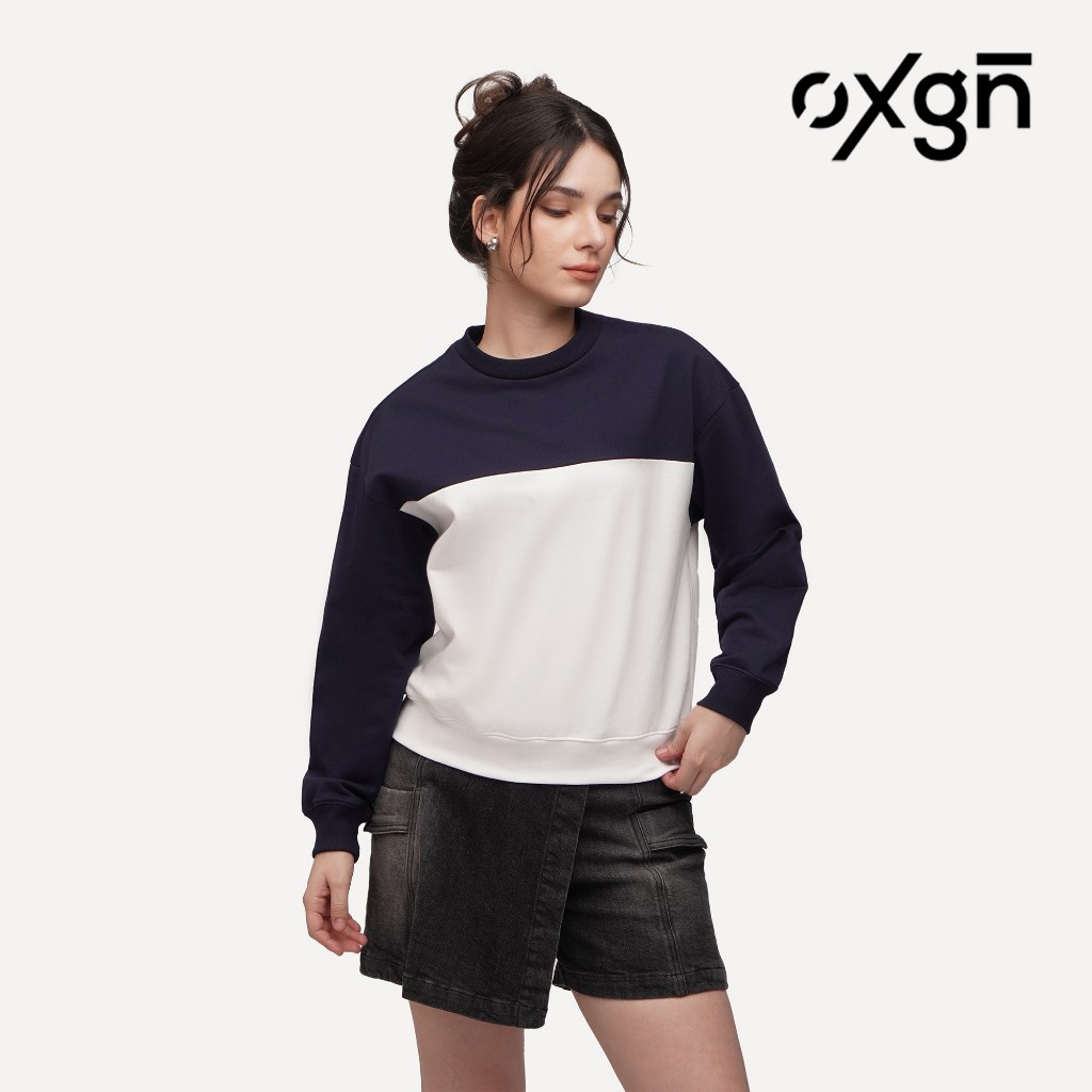OXGN Spliced Pullover For Women (Navy Blue) | Shopee Philippines