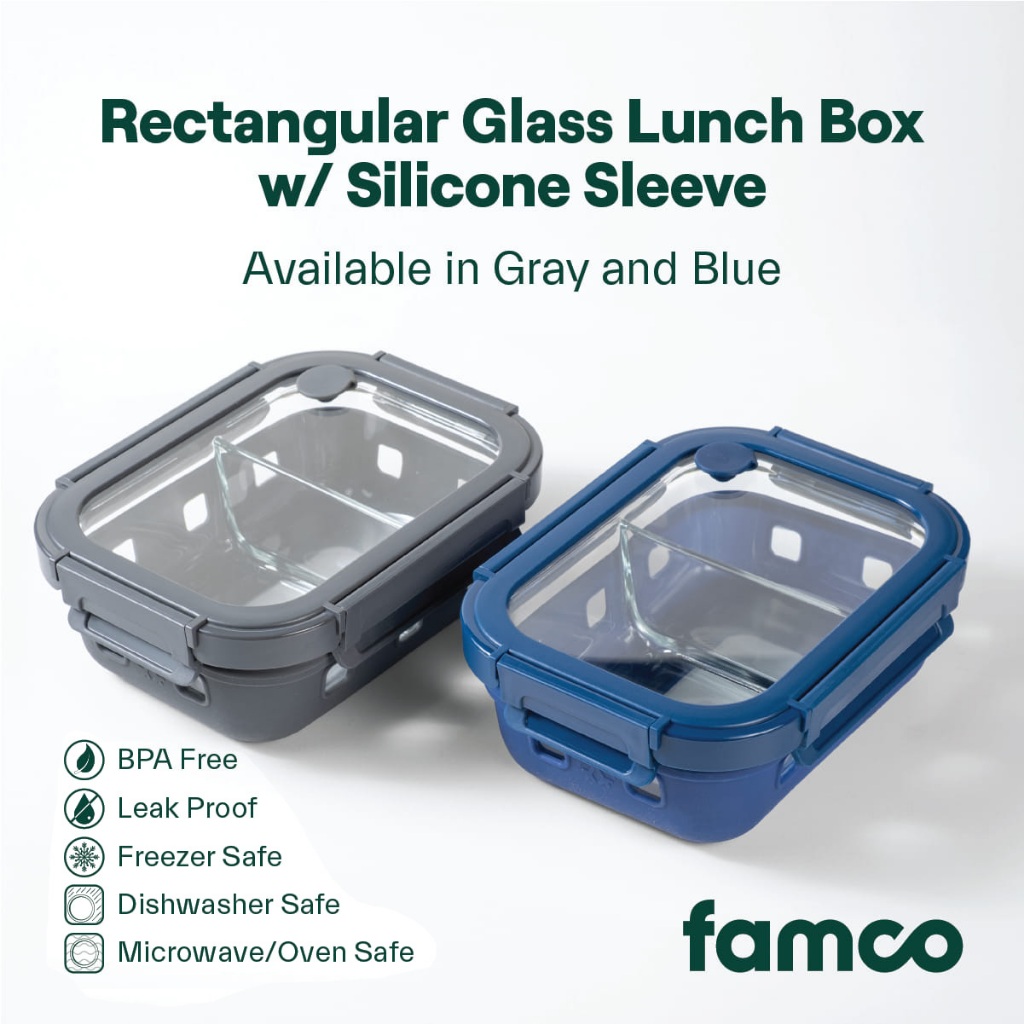 Famco Rectangular Lunch Box with Silicone Sleeve 640ml Borosilicate ...