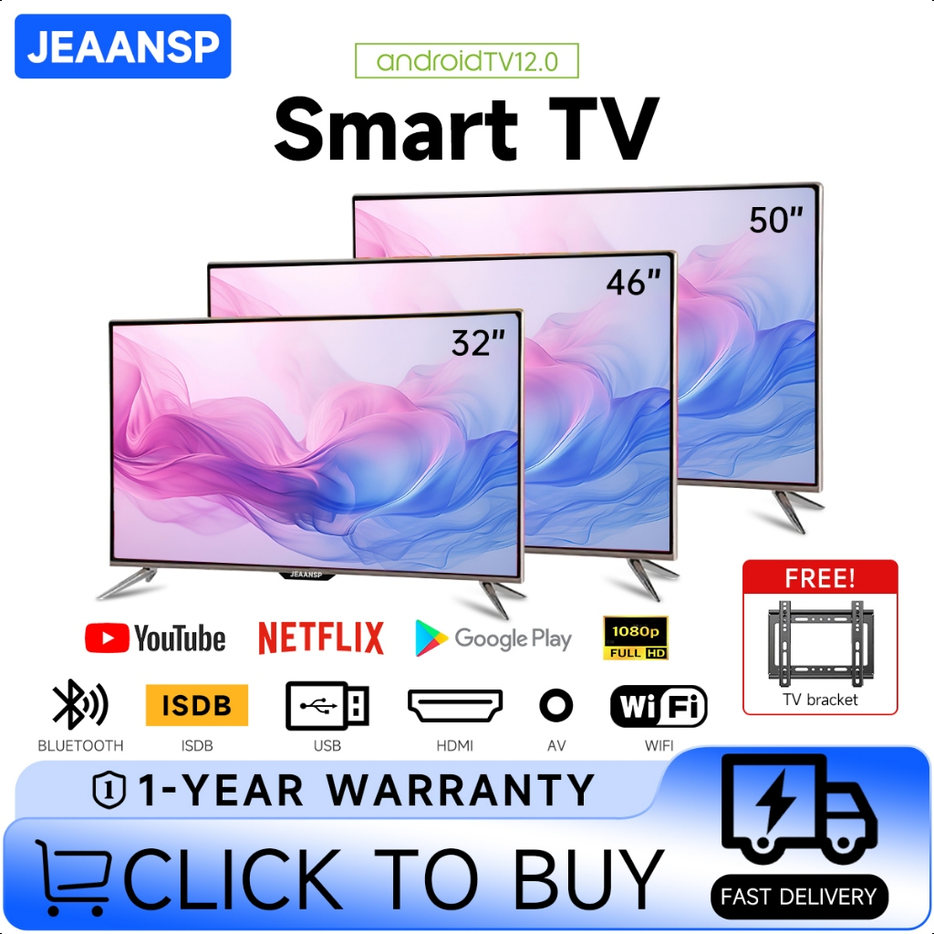 JEAANSP Smart TV 32" 40" 43" 46" 50 Inch Android 12.0 Bluetooth LED TV ISDB WiFi/YouTube/Google ...