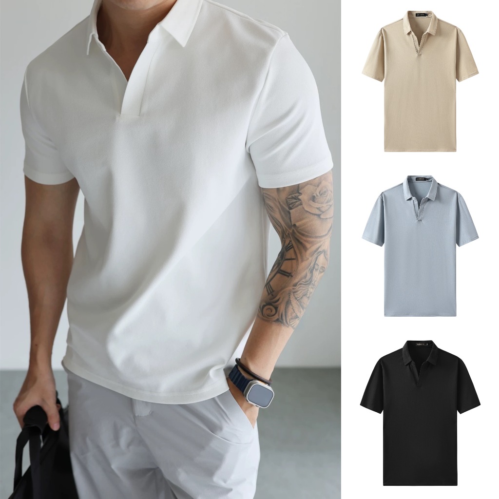 Mannered by HUILISHI V-Neck Collar Polo Shirt for Men Made from ...