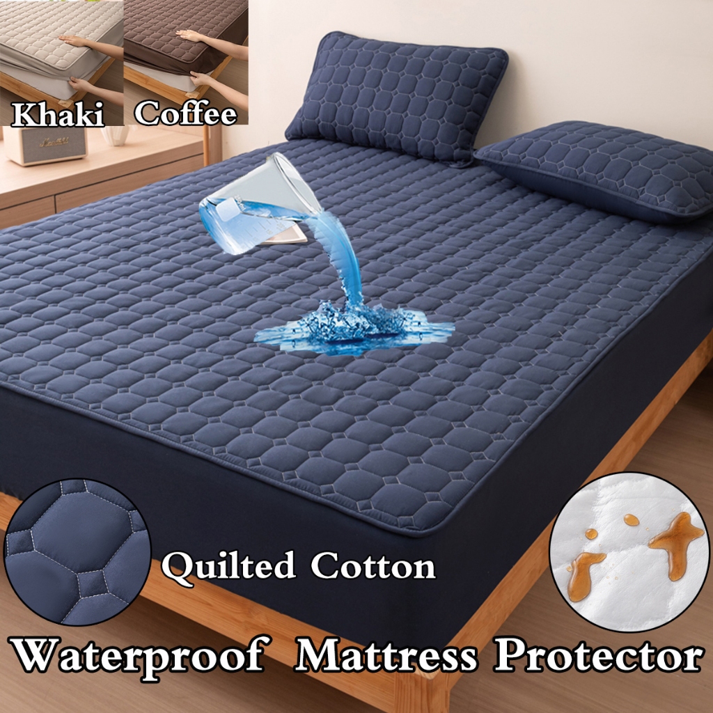 Waterproof Mattress Cover Quilted Cotton Mattress Protector Square grid ...
