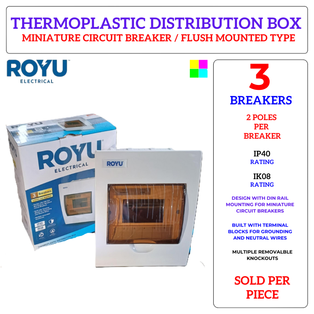 Royu THERMOPLASTIC DISTRIBUTION BOX (3 Breaker/ 6 Modules) Miniature ...