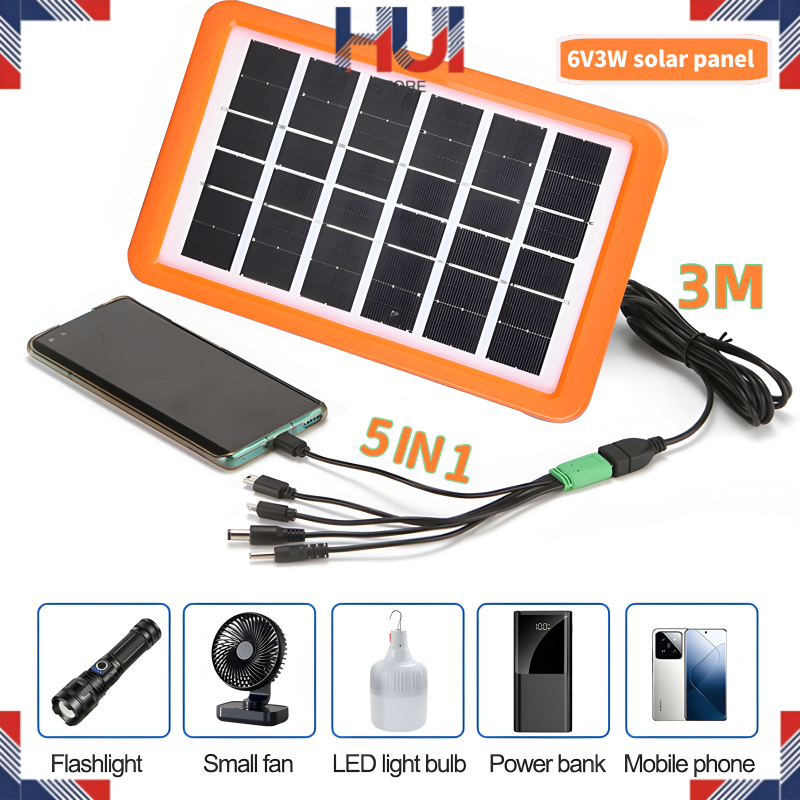 Waterproof 6V 3W Solar Panel With Multi-Head USB Charger Durable 3M ...