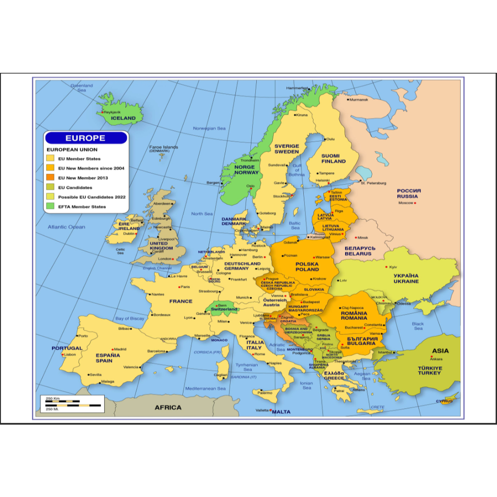 Europe Political Map Waterproof A4 Laminated Chart | Shopee Philippines