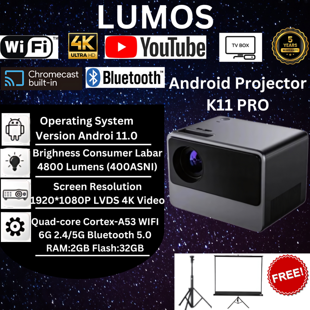 K11 Projector 9000 Lumens 1080P ULTRA HD l Android l WIFI l Bluetooth ...