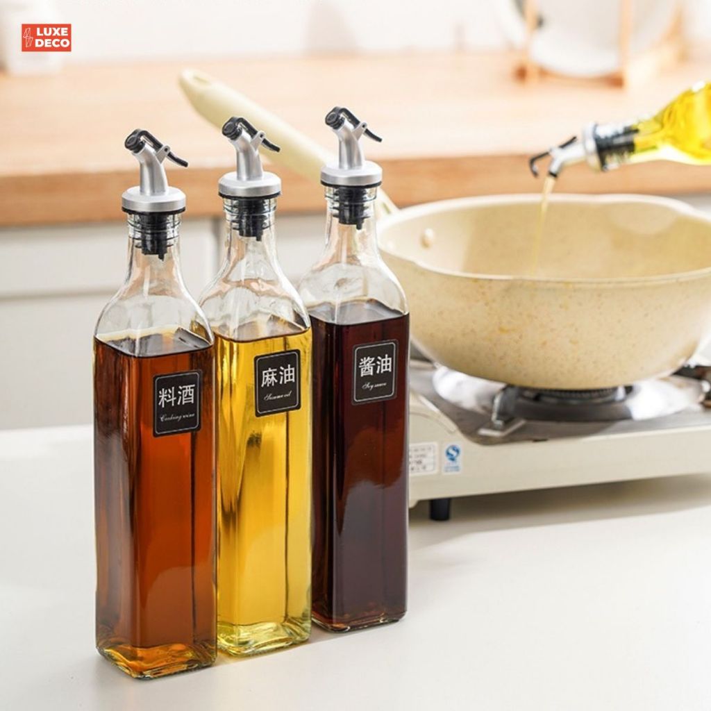 Luxedeco Clear Glass Oil Bottle Condiments Dispenser Leak Proof Spice ...
