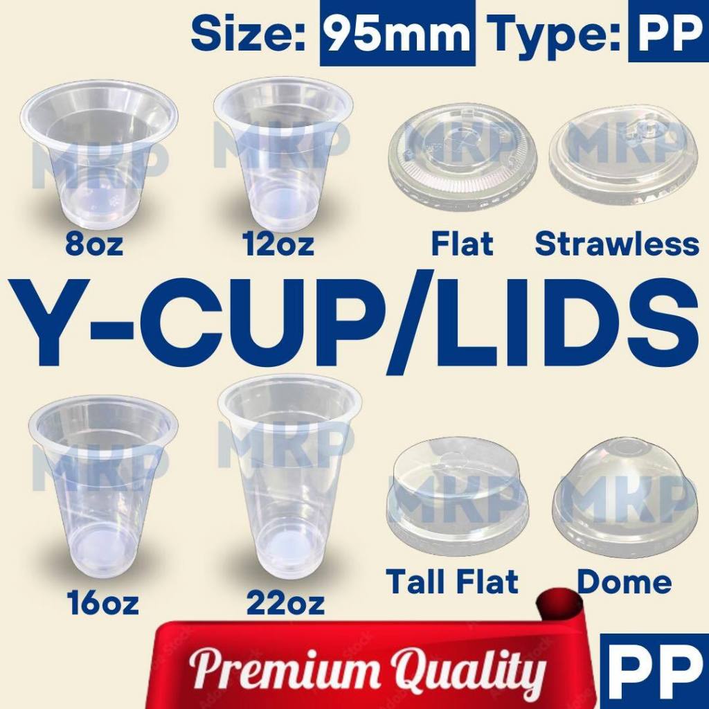 【50pcs/100pcs】 (8 12 16 22oz) 95mm PP (Y CUP)+PET FLAT/DOME/STRAWLESS ...