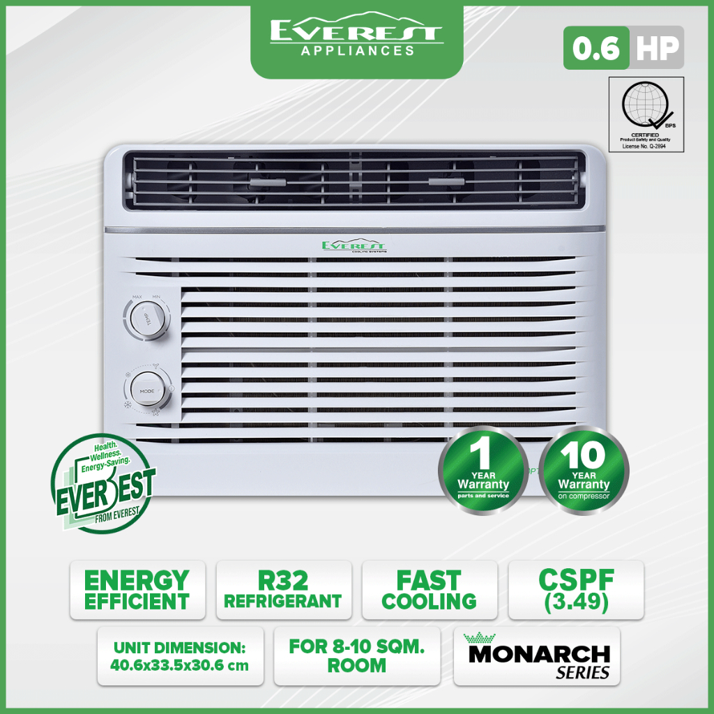 EVEREST 0.6HP Non Inverter Window Type Aircon/ Wide Airflow Design ...