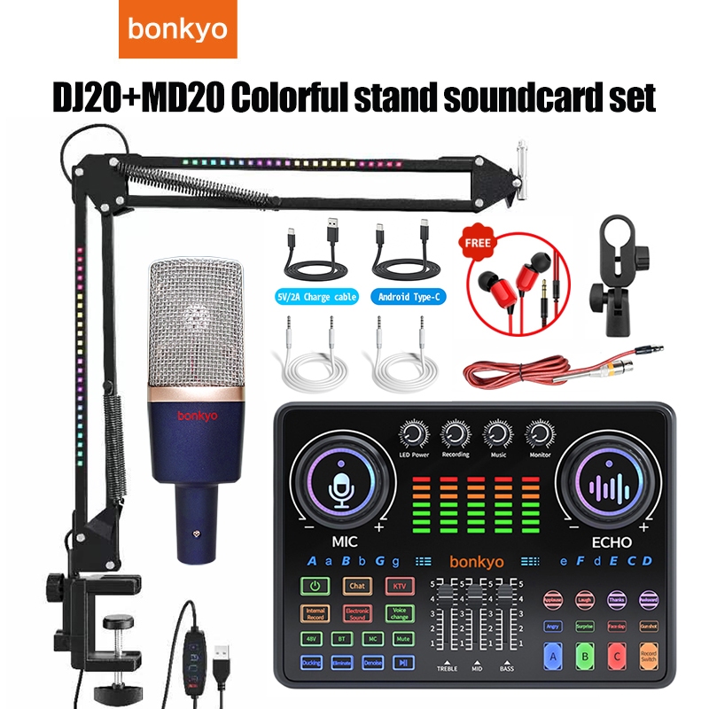 bonkyo DJ20 SoundCard48V Podcast Mixer Audio Interface Quick to Mute ...