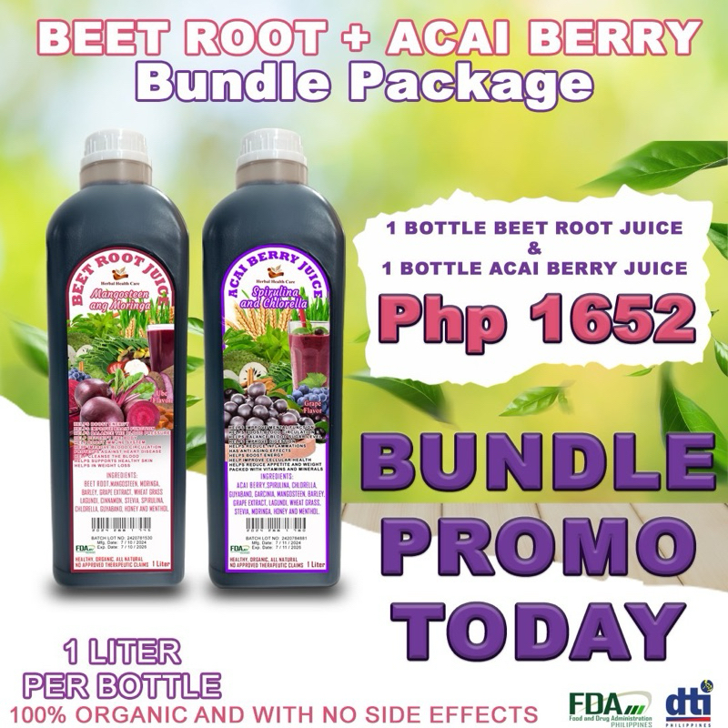 Bundle BEET ROOT JUICE + ACAI BERRY JUICE - 1liter organic herbal juice ...