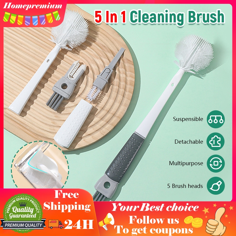 5 in 1 Bottle Cleaning Brush Set Multifunction Long Handle Cup Brush ...