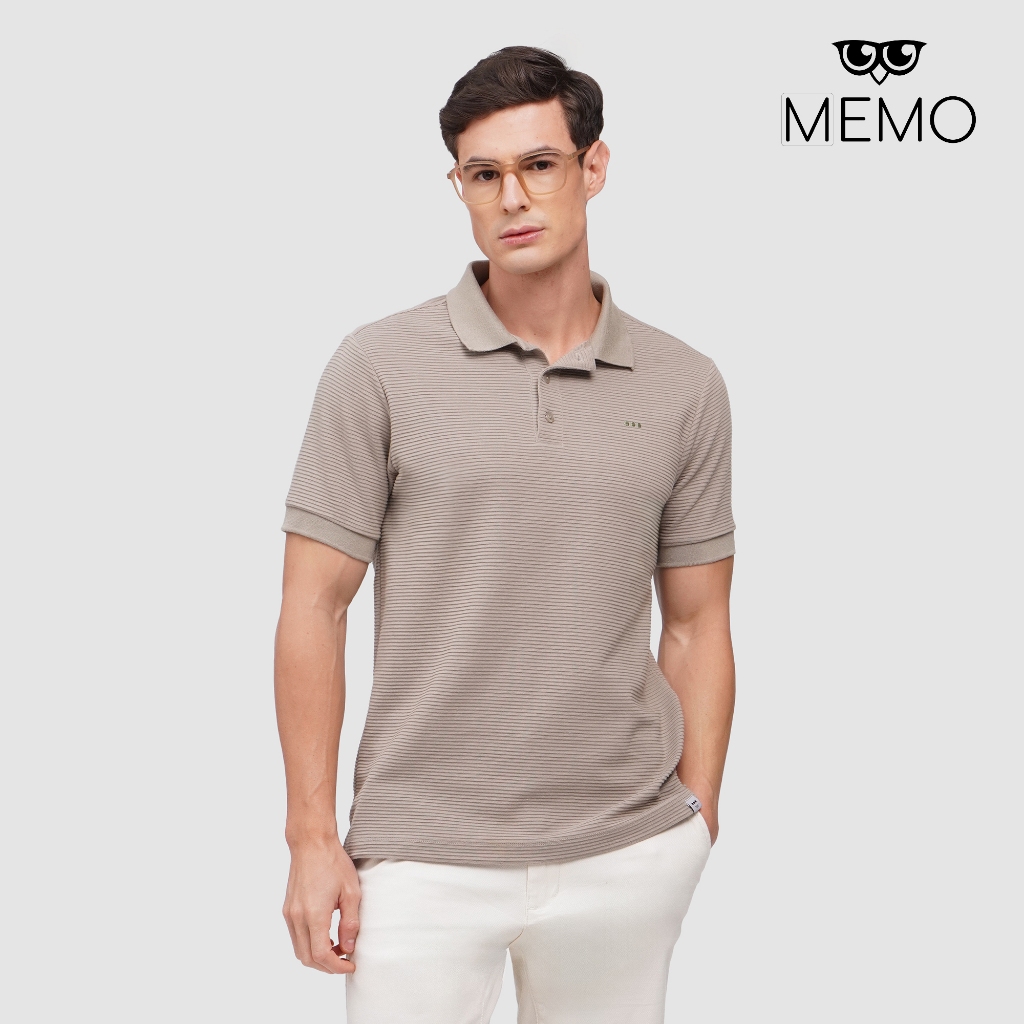 Memo O.O.O. Textured Polo Shirt For Men (Dusty Olive/White) | Shopee ...