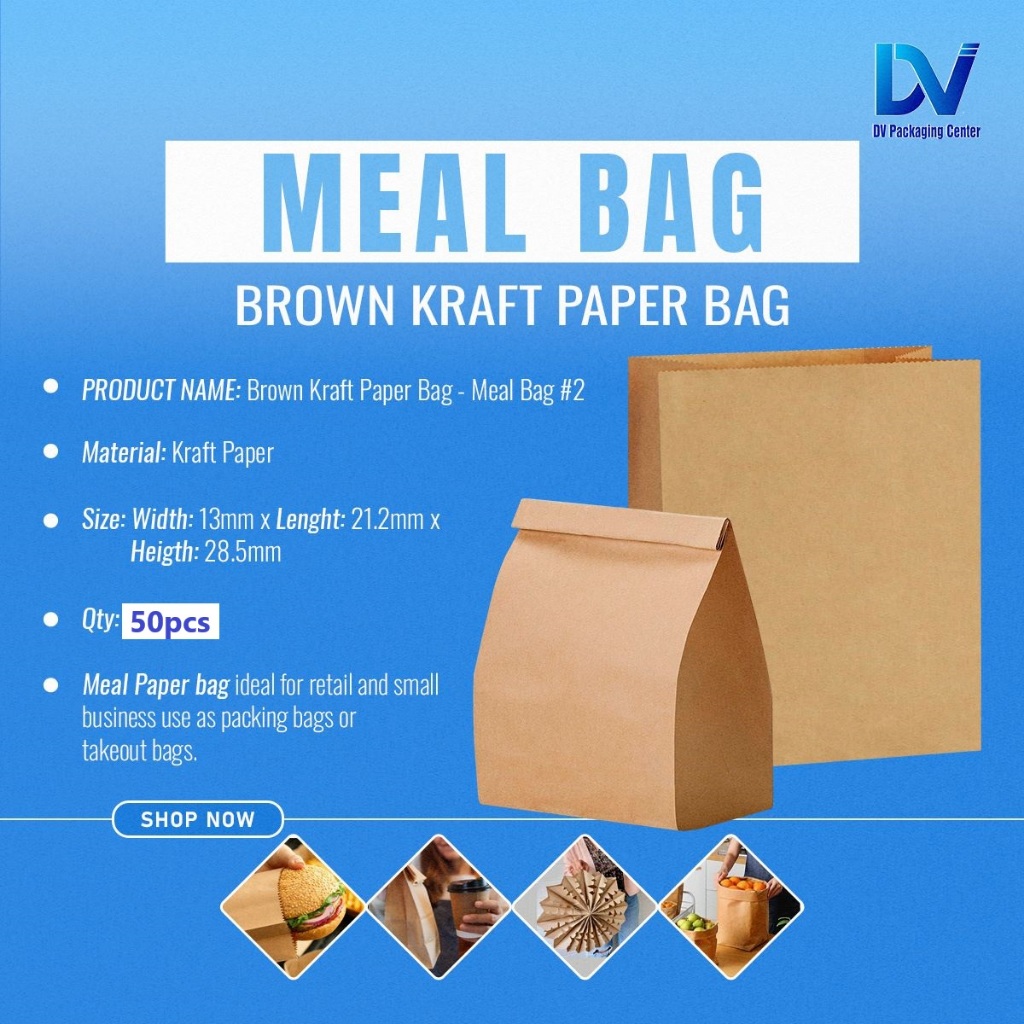 Brown Kraft Paper Bag - Meal Bag #2 (50pcs) | Shopee Philippines