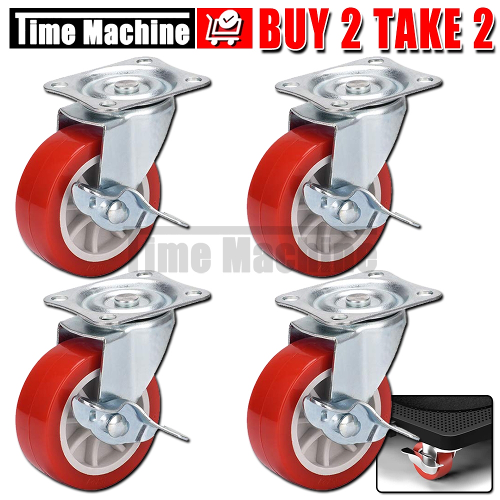 4PCS Red Pvc Caster Wheel No Noise Universal With Lock Trolley Wheels 1 ...