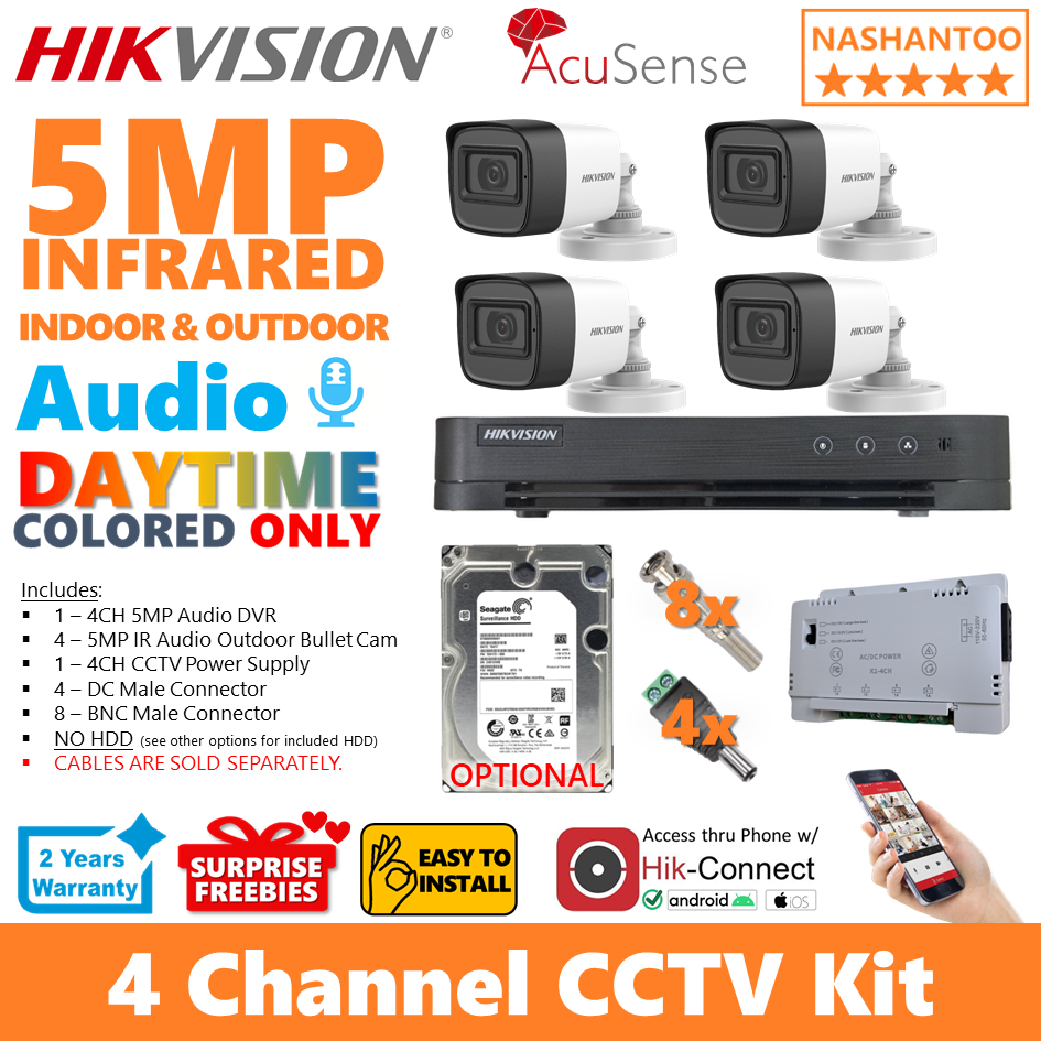 HIKVISION 4CH 5MP 4Cameras Outdoor IR Audio Turbo HD DIY CCTV Package ...