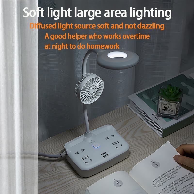 5in1 Creative extension cordl Power Strip Fan LED Eye-protecting Desk ...