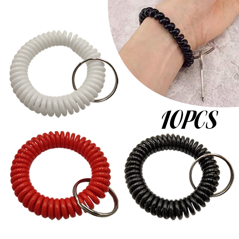 10 Pcs Wrist Coil Key Chain Elastic Stretchable Spiral Bracelet for Gym ...