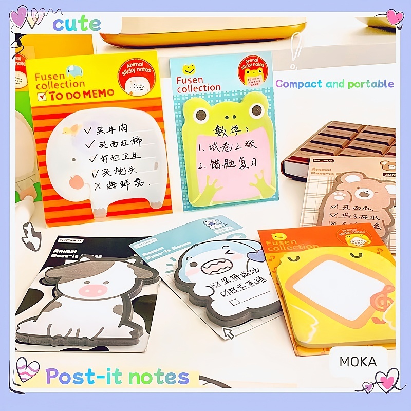 20 sheets Animal Sticky Note Cartoon Tearable Time Record Memo Student ...
