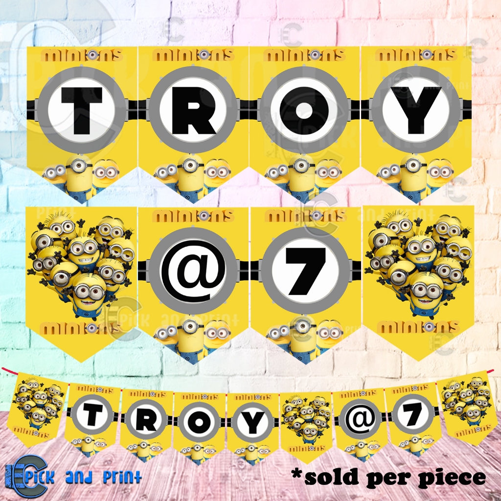 Personalized Minions Theme Name Flag Banner Banderitas for DIY Party ...