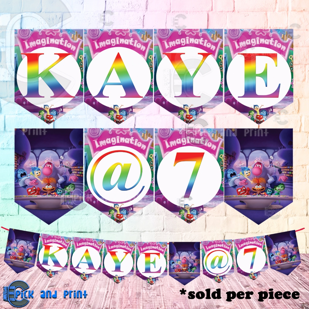 Personalized Inside Out Theme Name Flag Banner Banderitas for DIY Party ...