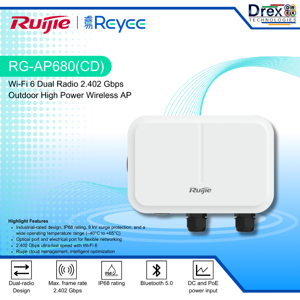Ruijie/Reyee RG-AP680(CD), Wi-Fi 6 Dual Radio 2.402 Gbps Outdoor High ...