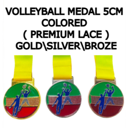 VOLLEYBALL MEDAL 5CM COLORED ( PREMIUM LACE ) GOLD\SILVER\BROZE ...