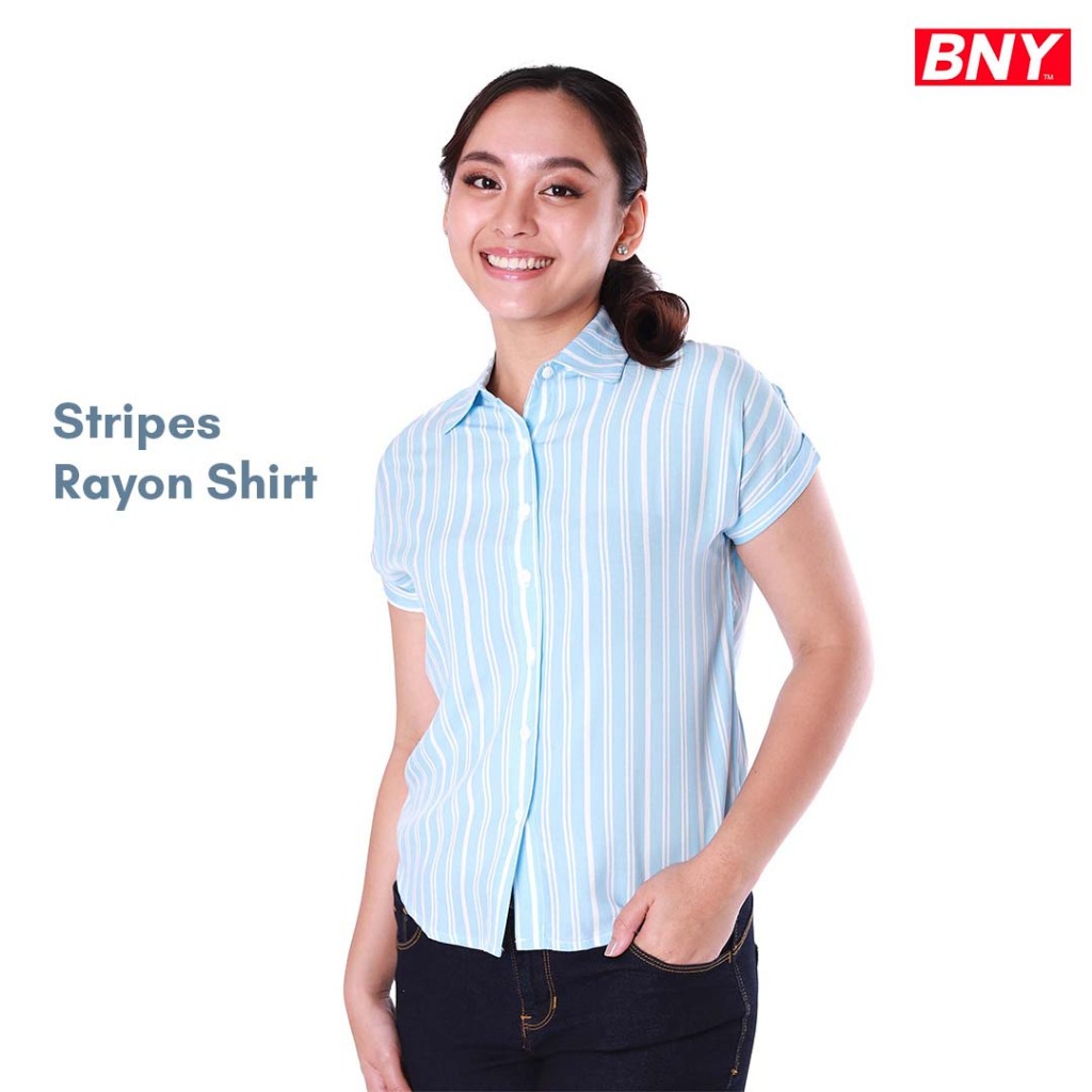 BNY Ladies' Stripes Rayon Shirt (047) | Shopee Philippines