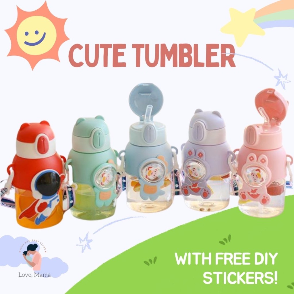 Tumtum Cute Water Tumbler Bottle with Straw Drinking Bottle for Kids Cartoon 600ML | Shopee ...